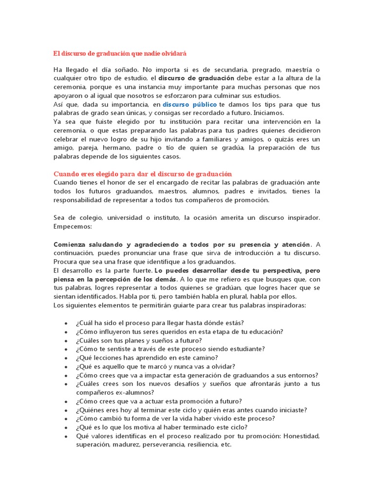 Estructura De Los Discursos De Graduación De La Escuela Secundaria