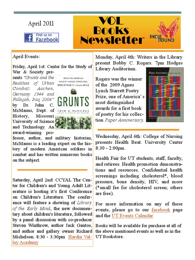 VOL Books Newsletter: April 2011 | PDF
