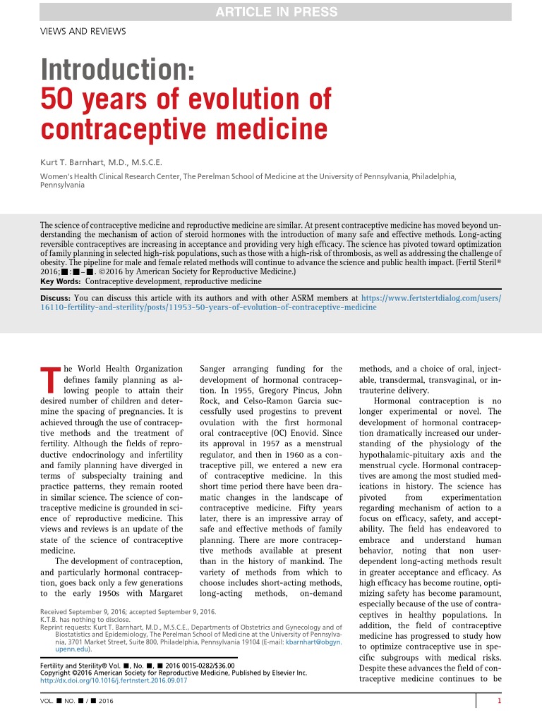 50 Years of Evolution of Contraception Medicine | PDF | Birth Control ...