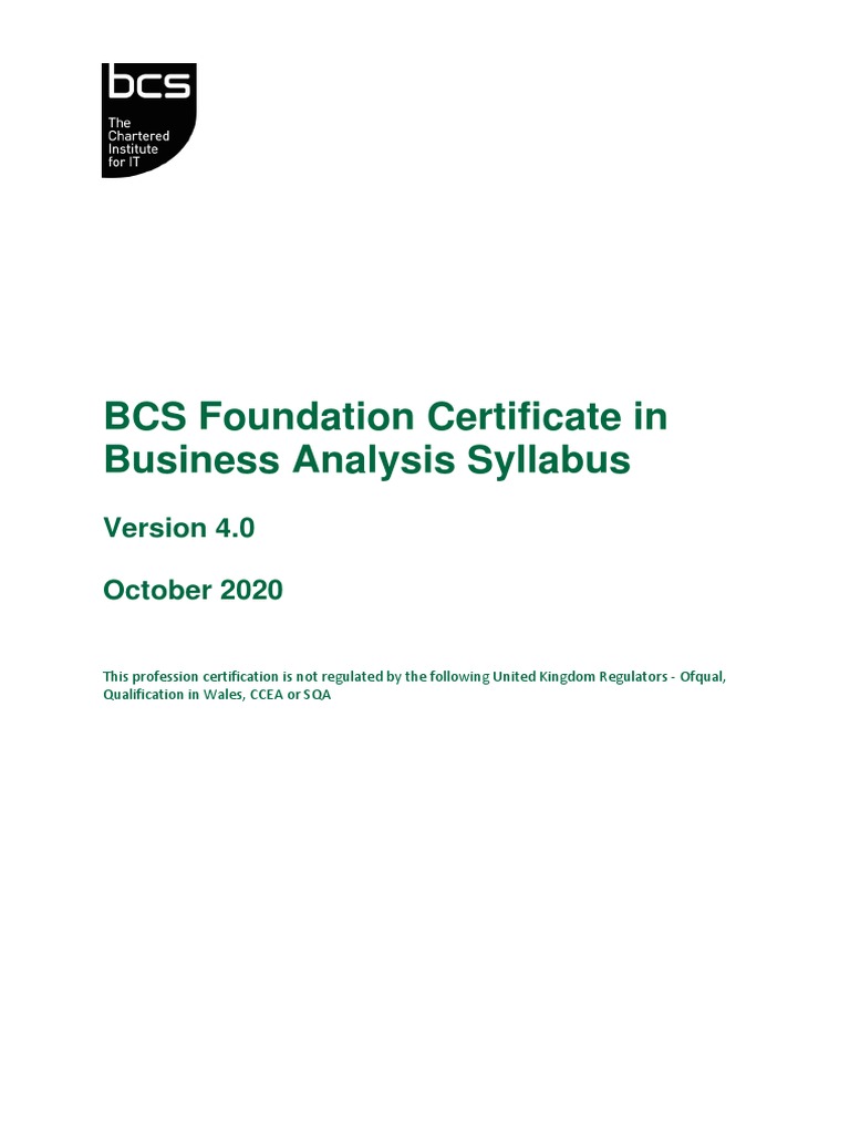 BCS Foundation Certificate in Business Analysis Syllabus: October 2020 ...