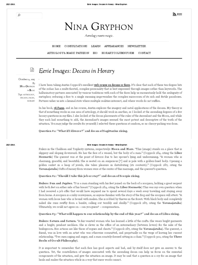 Eerie Images - Decans in Horary - Nina Gryphon | PDF | Astrology | New ...