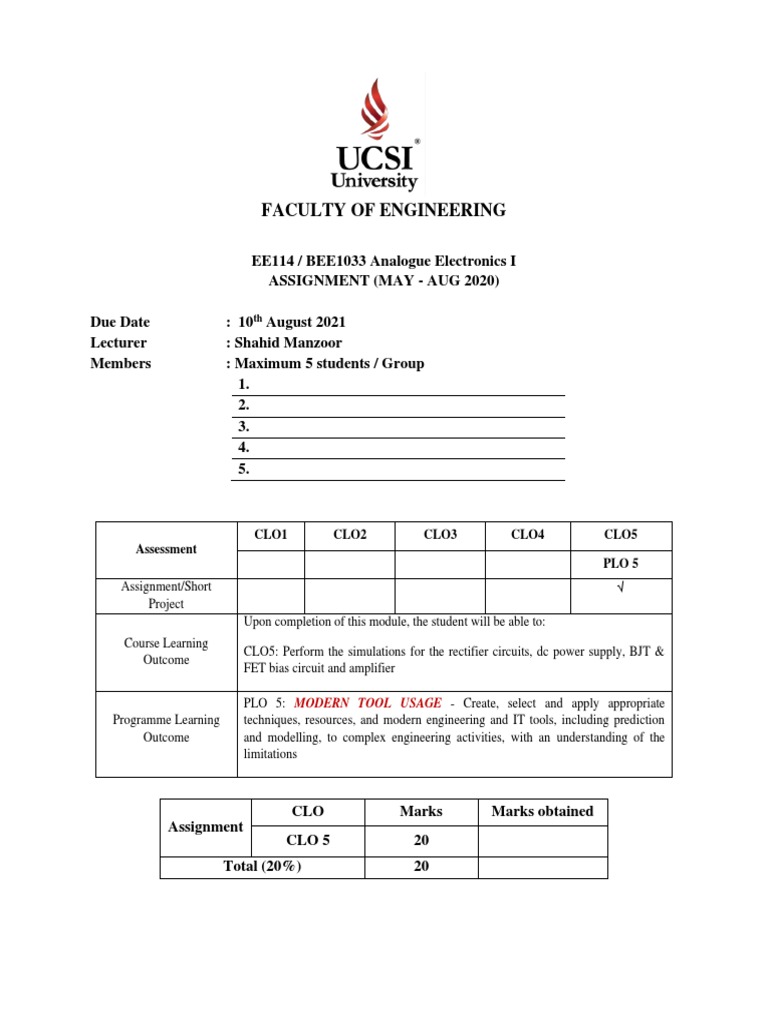 Assignment Analogue 1 - 052021 | PDF | Amplifier | Bipolar Junction Transistor