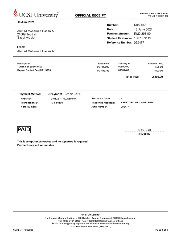 Recipt 2021 | PDF | Receipt | Money