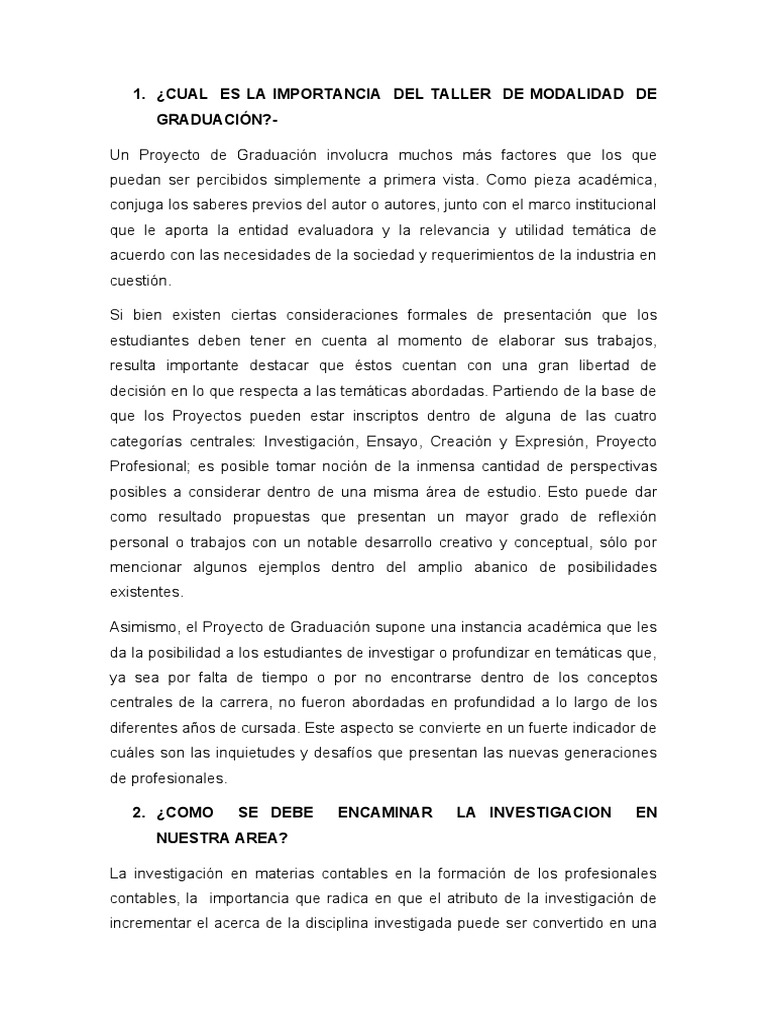 Cual Es La Importancia Del Taller de Modalidad de Graduación | PDF