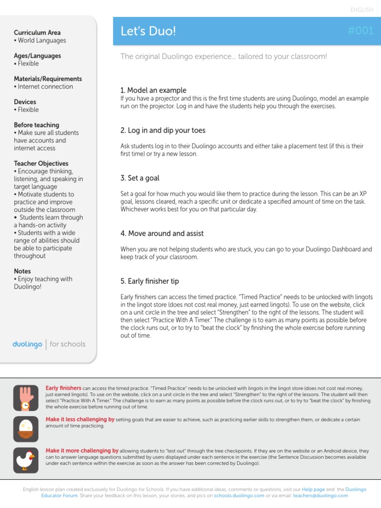 Let's Duo!: 1. Model An Example | PDF | Classroom | Teachers