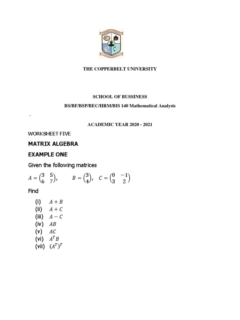Matrix Algebra Worksheet Examples | PDF | Matrix (Mathematics) | Demand