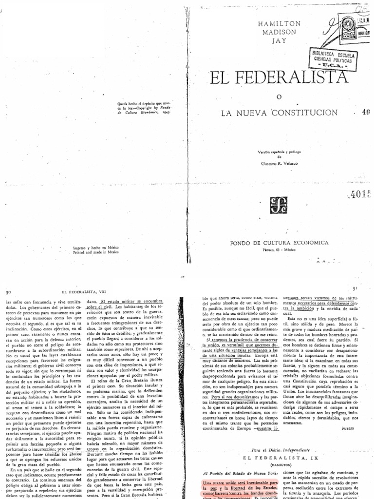 El Federalista (Selección de Artículos) | PDF