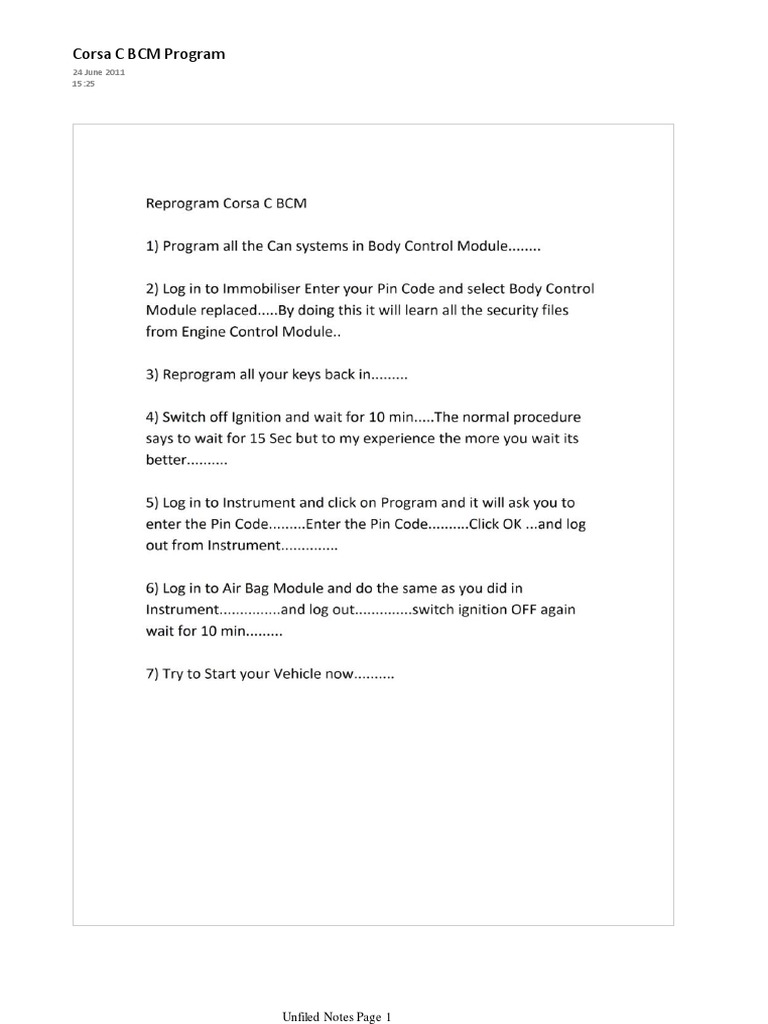 Corsa C BCM Program | PDF
