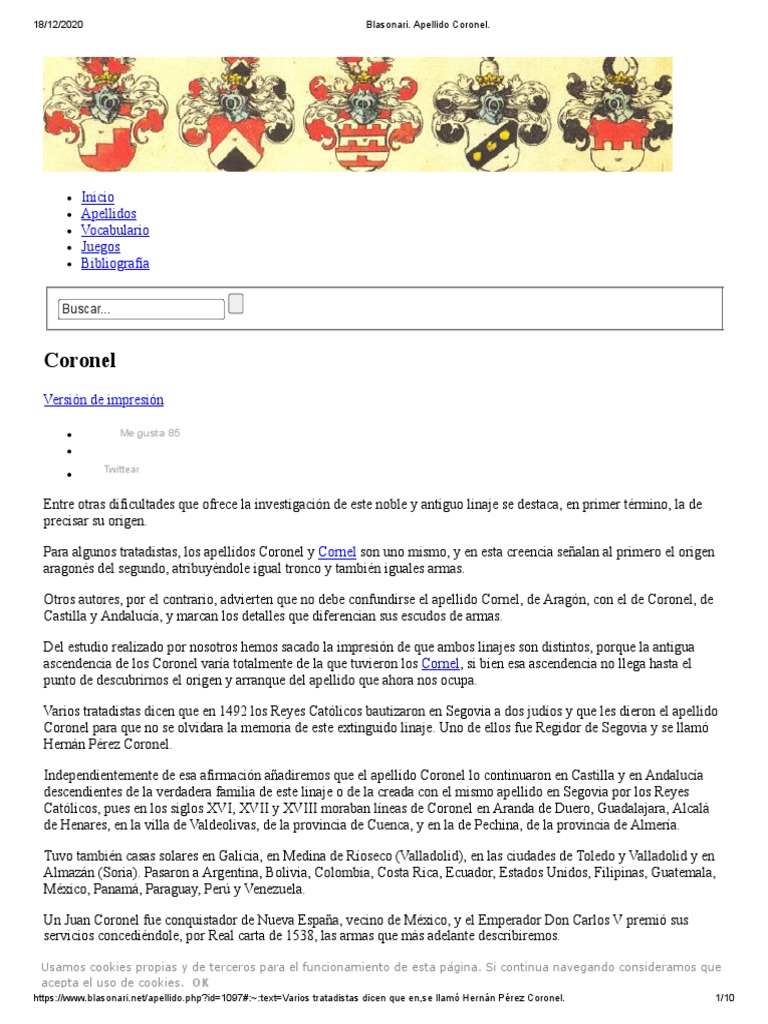 Apellido Coronel - Origen | PDF | Los símbolos | Heráldica