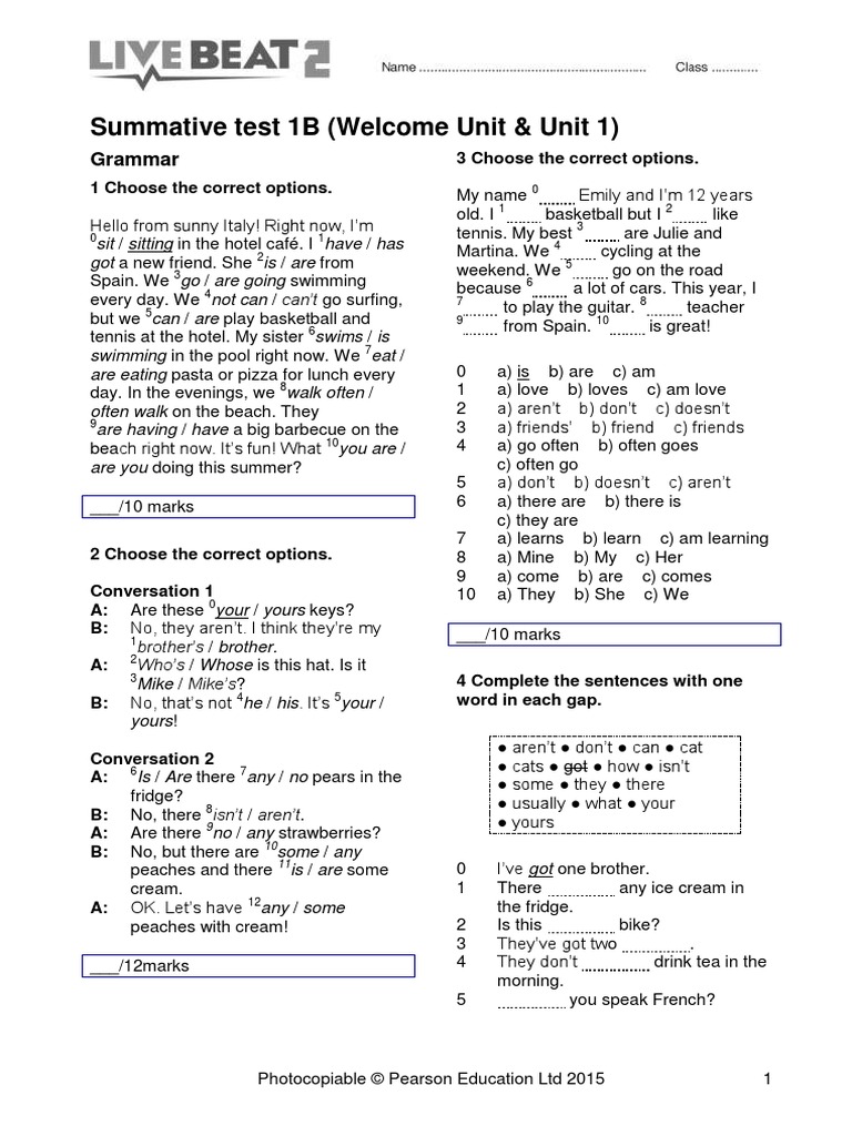 Live Beat 2 - Summative Test 1B | PDF