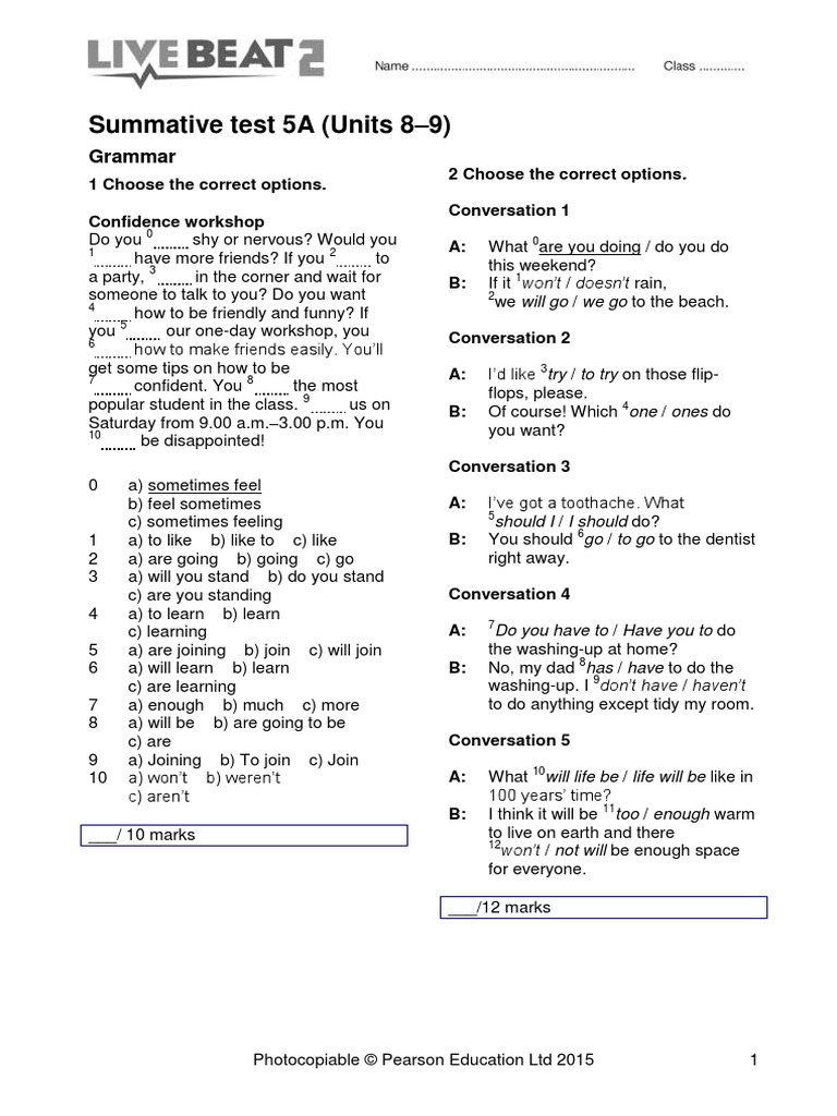 Live Beat 2 - Summative Test 5A | PDF