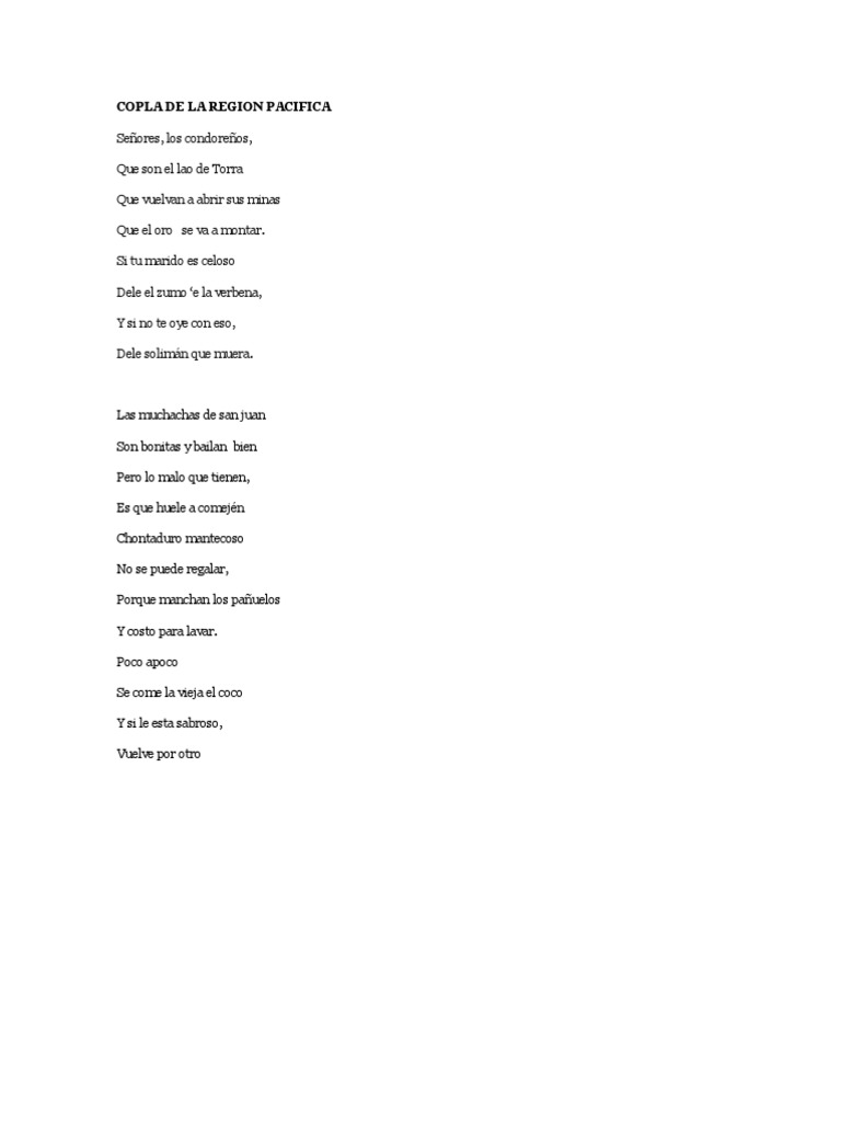 Copla de La Region Pacifica | PDF
