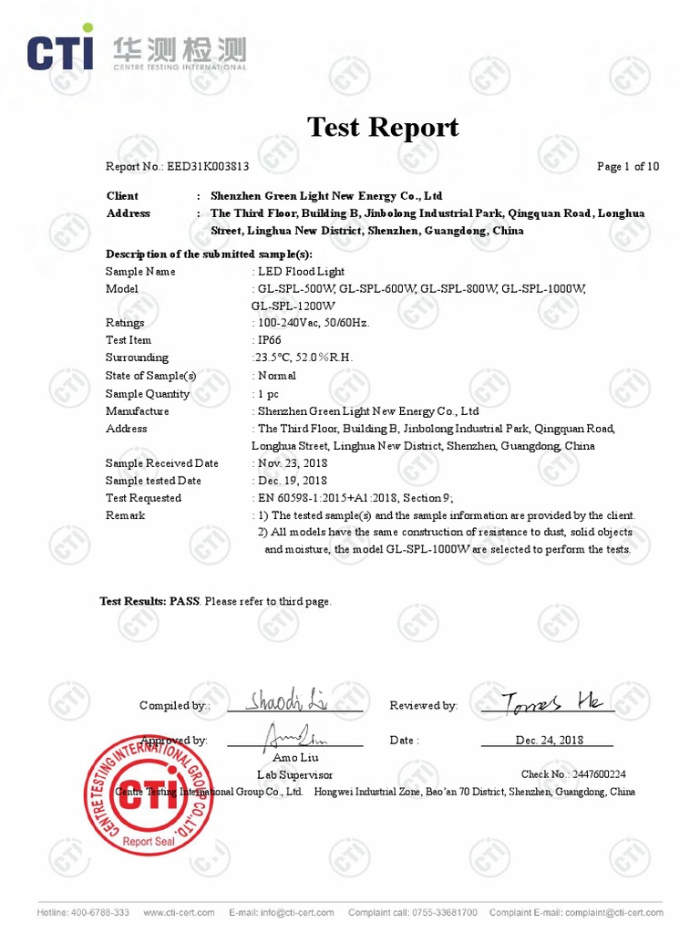 Test Results and Photographic Evidence Confirming IP66 Compliance for ...