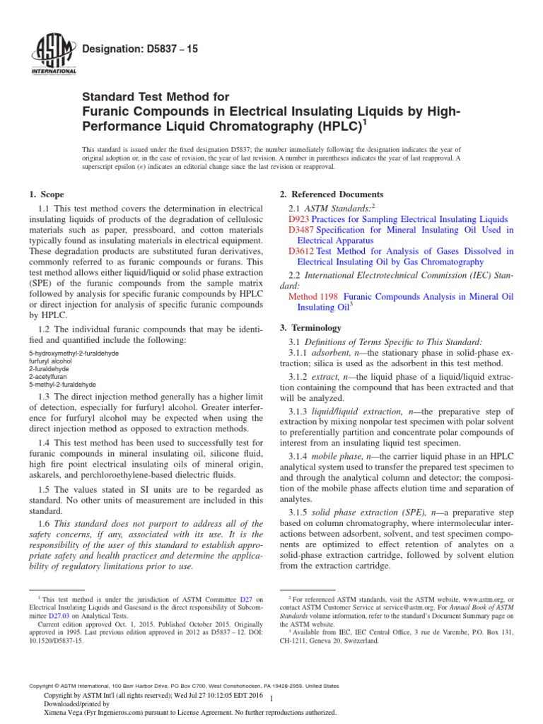 Astm D5837 - 15 | PDF | High Performance Liquid Chromatography ...