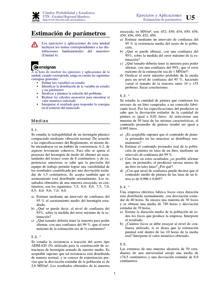 U5 Ejerc Estimacion | PDF | Intervalo de confianza | Desviación Estándar