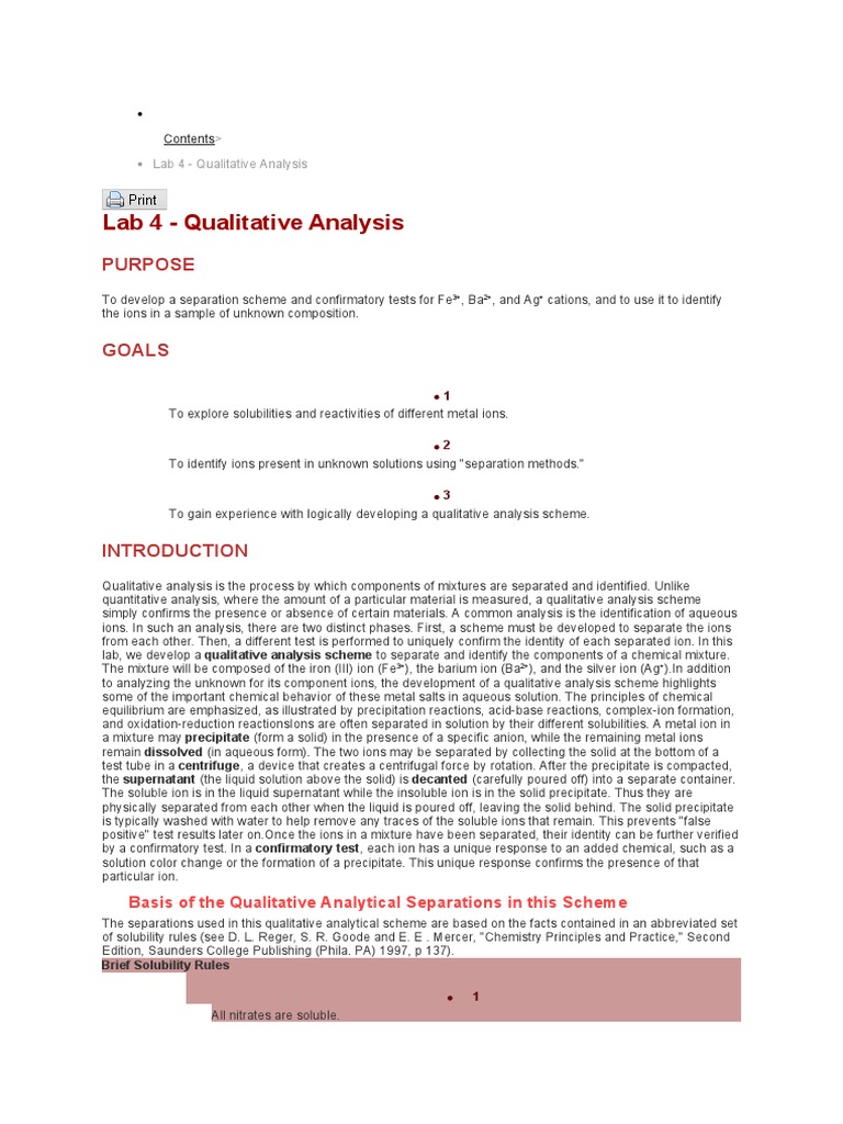 Lab 4 - Qualitative Analysis: Purpose | PDF | Precipitation (Chemistry ...