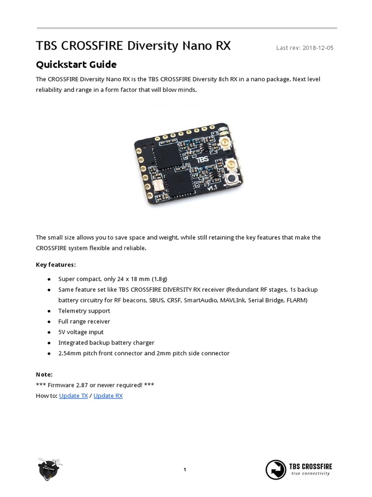 TBS CROSSFIRE Diversity Nano RX: Quickstart Guide | PDF | Electrical ...