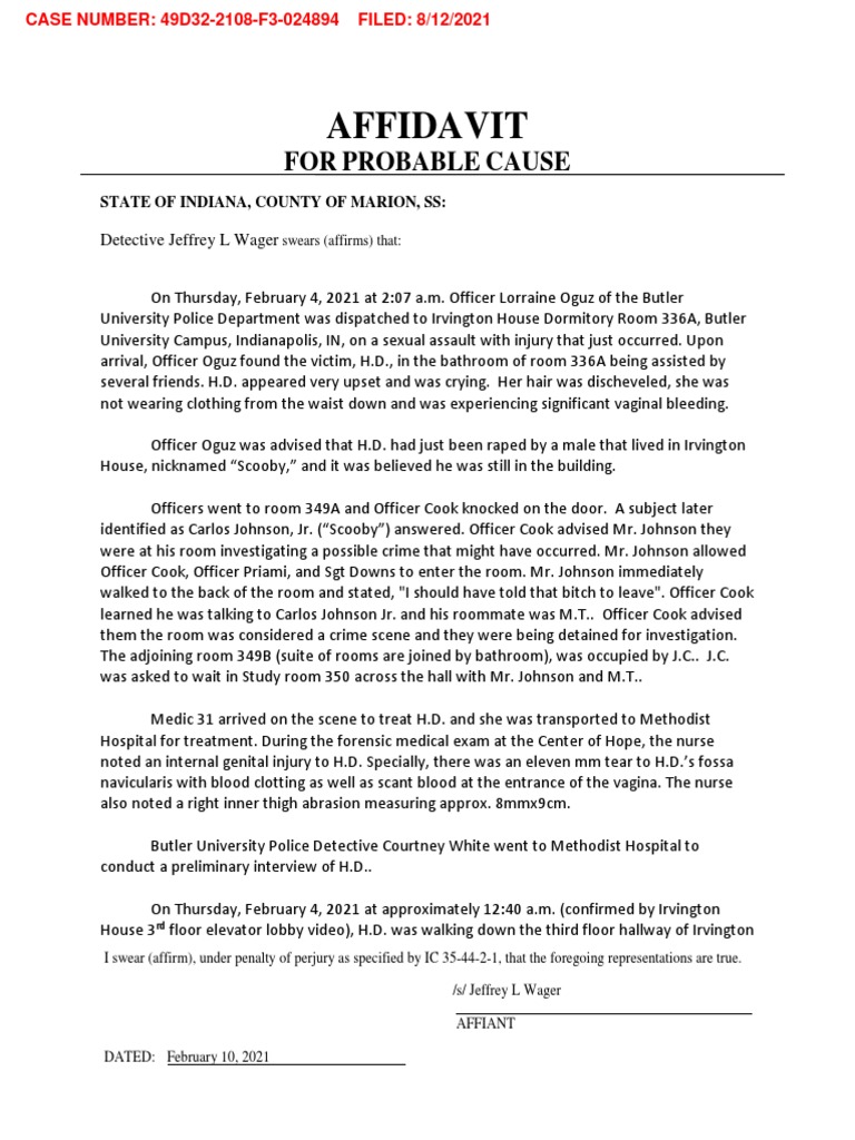Probable Cause Affidavit - Carlos Johnson Jr. | Download Free PDF ...