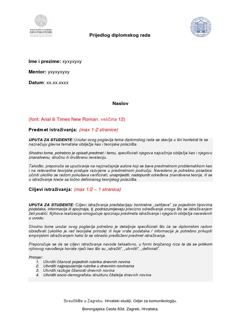 Struktura Sinopsisa Diplomskog Rada | PDF