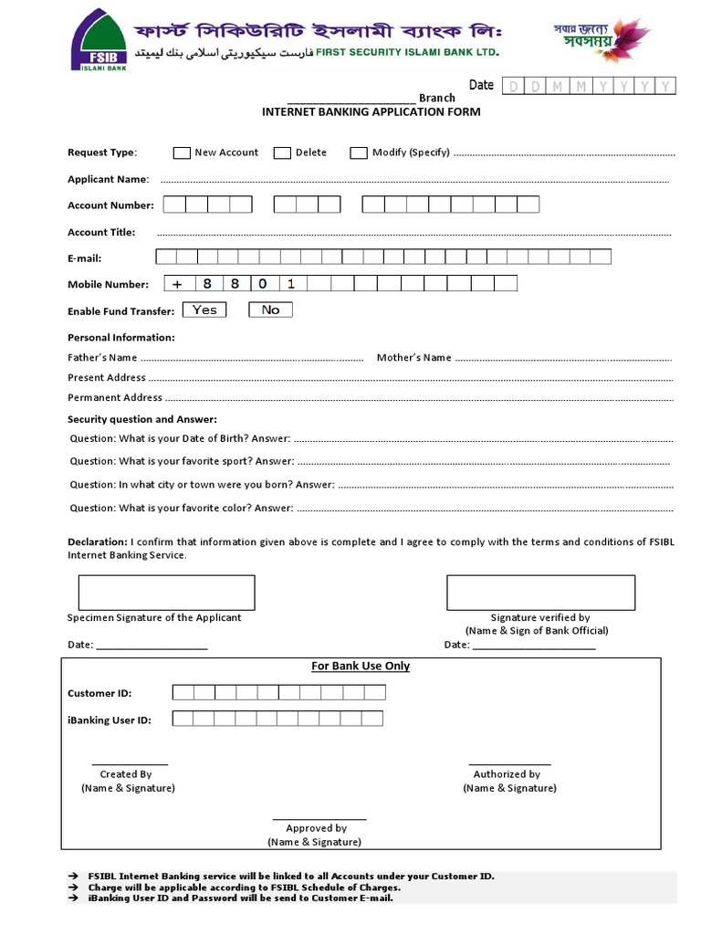 Internet Banking Application Form: - Branch | PDF | Banks & Banking ...