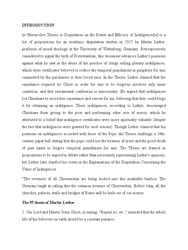 Martin Luther 95 Thesis | PDF | Indulgence | Abrahamic Religions