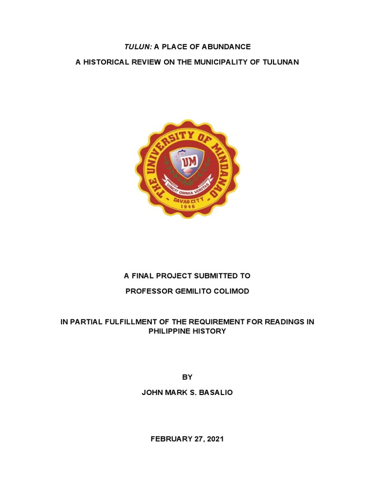 A Historical Review On The Municipality of Tulunan | PDF