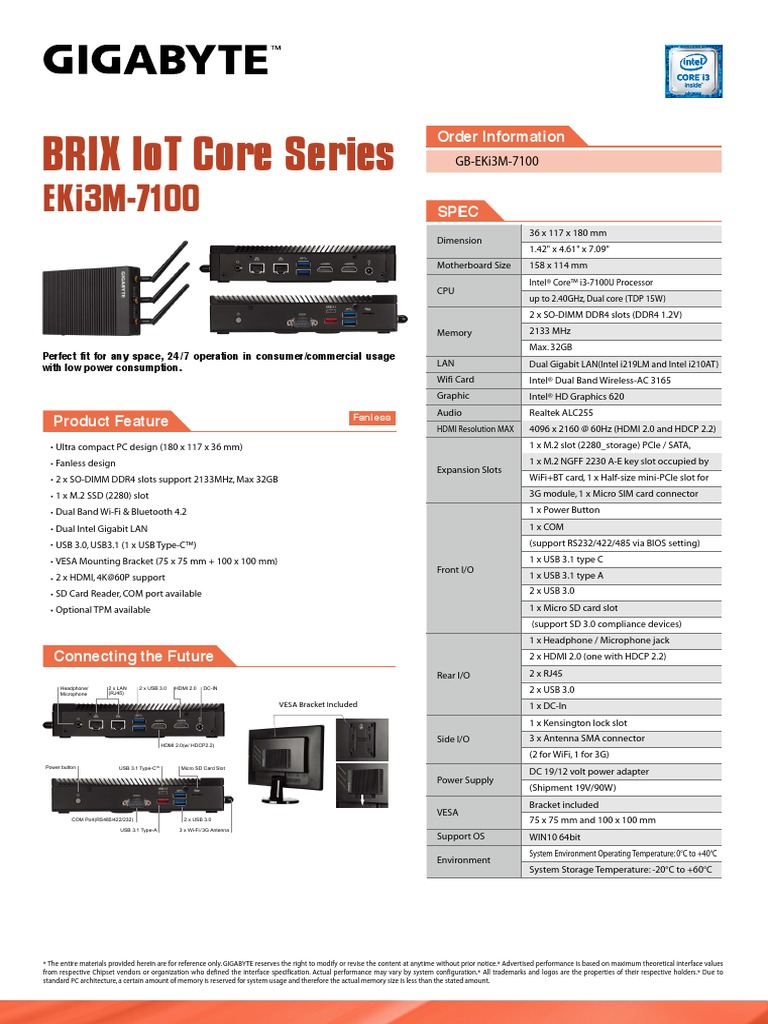 Brix Eki3m-7100 Datasheet | PDF | Usb | Hdmi