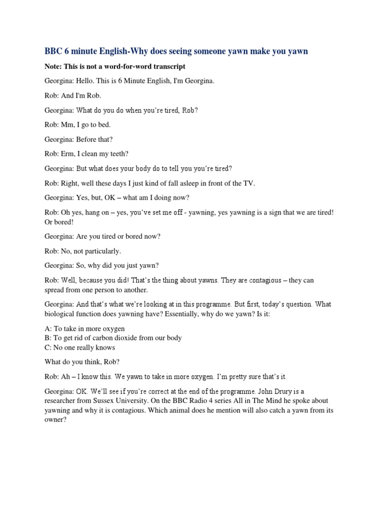 BBC 6 Minute English-Why Does Seeing Someone Yawn Make You Yawn | PDF ...