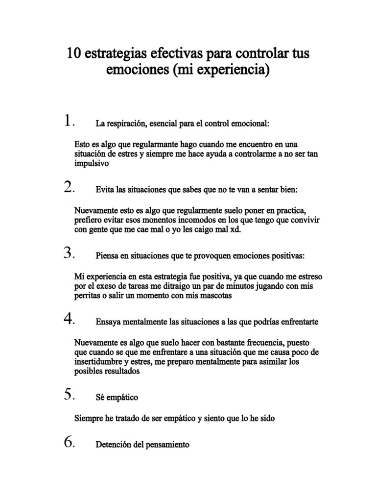 10 Estrategias Efectivas para Controlar Tus Emociones | PDF
