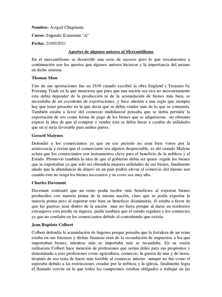 Aportes Del Mercantilismo | PDF | Mercantilismo | Economias