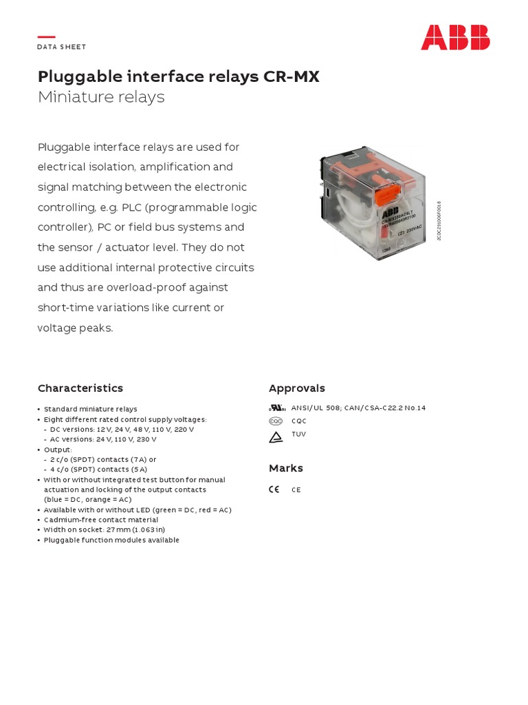 Miniature Relays: Pluggable Interface Relays CR-MX | PDF | Relay ...