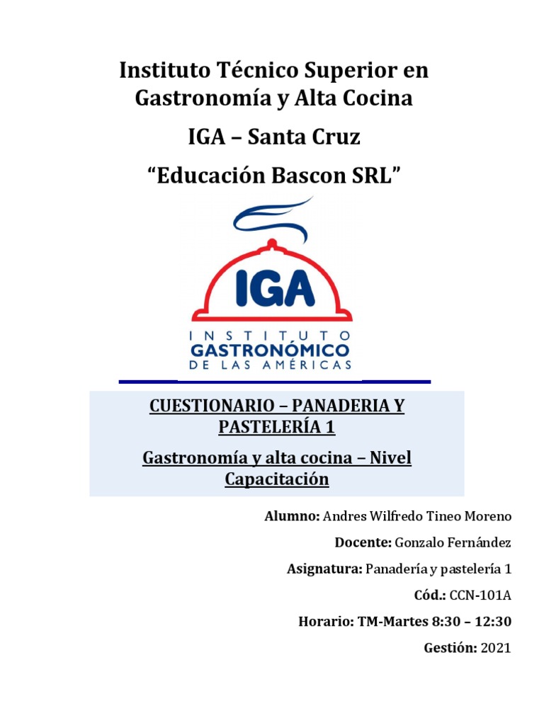 Cuestionario Panaderia y Pasteleria | PDF | Panes | Levadura