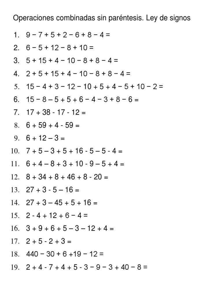 Guia de Operaciones Combinadas Ley de Signos | PDF