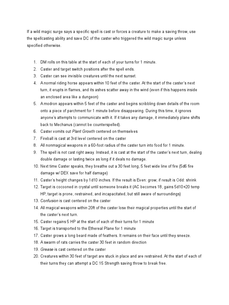 Wild Magic Table | PDF