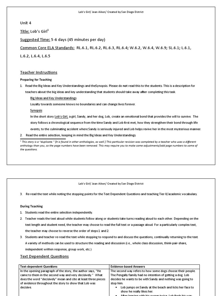 Lob's Girl. Lesson - Anthology | PDF | Communication ...