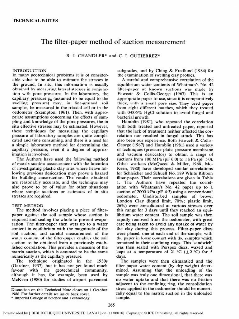 The Filter-Paper Method of Suction Measurement: Technical Notes | PDF ...
