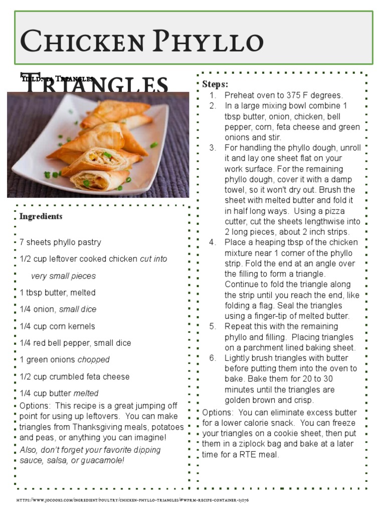 Chicken Phyllo Triangles | PDF | Foods | Cuisine