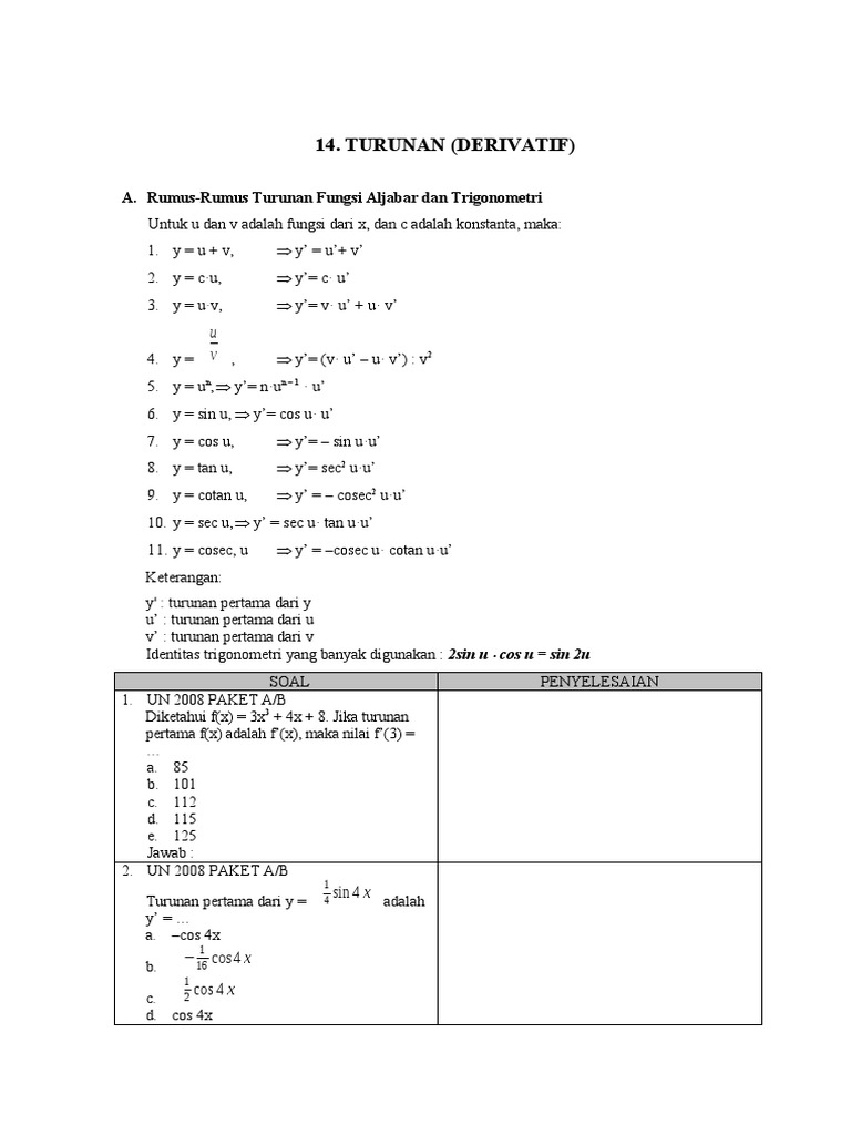 Latihan Soal Turunan Trigonometri | PDF