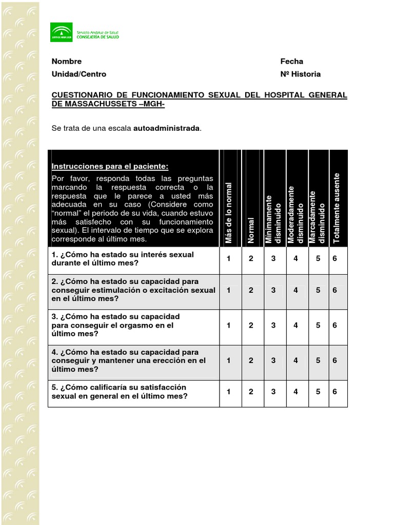 Cuestionario De Funcionamiento Sexual Del Hospital General De