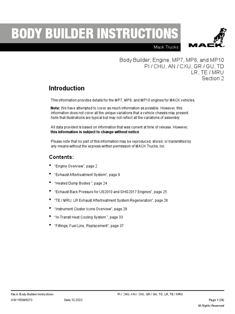MP7, MP8, and MP10 Engines For MACK Vehicles | PDF | Exhaust Gas ...