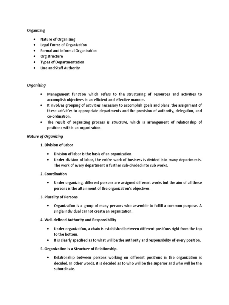 Inorman Function of Management Organizing | PDF | Organizational ...