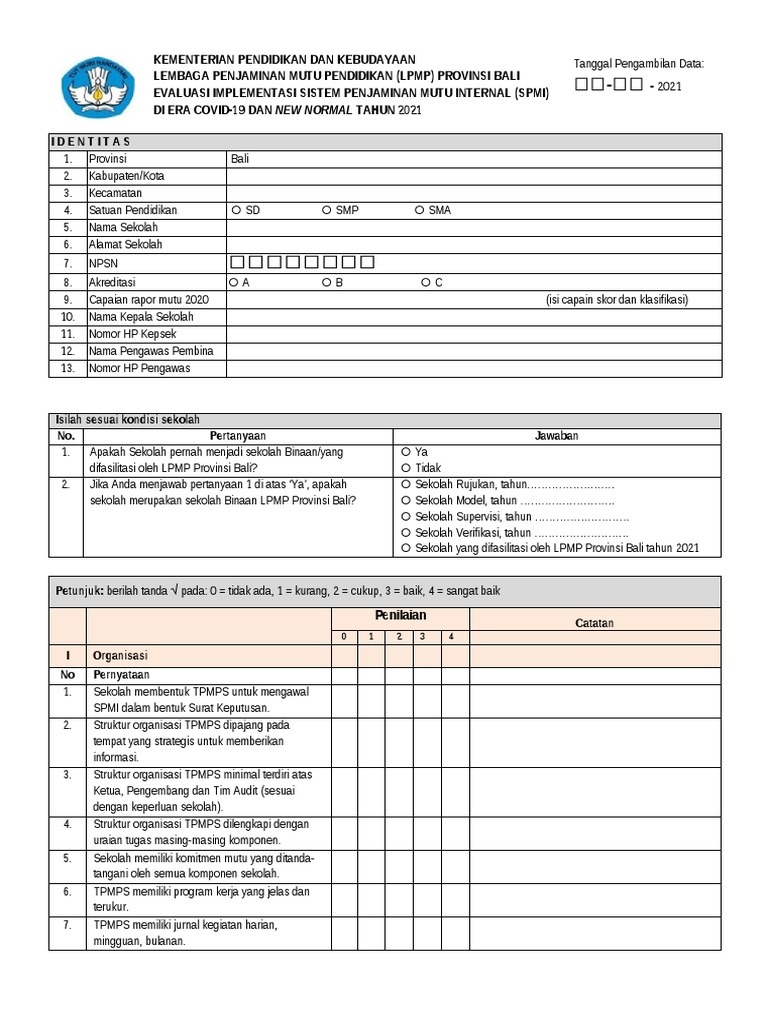 PDF - Instrumen Monev Sekolah Binaan SPMI-dikonversi | PDF