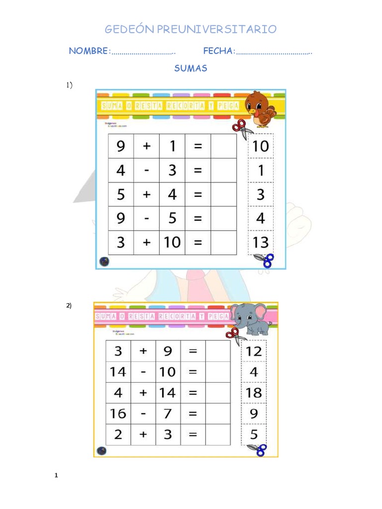 Sumas para Recortar | PDF
