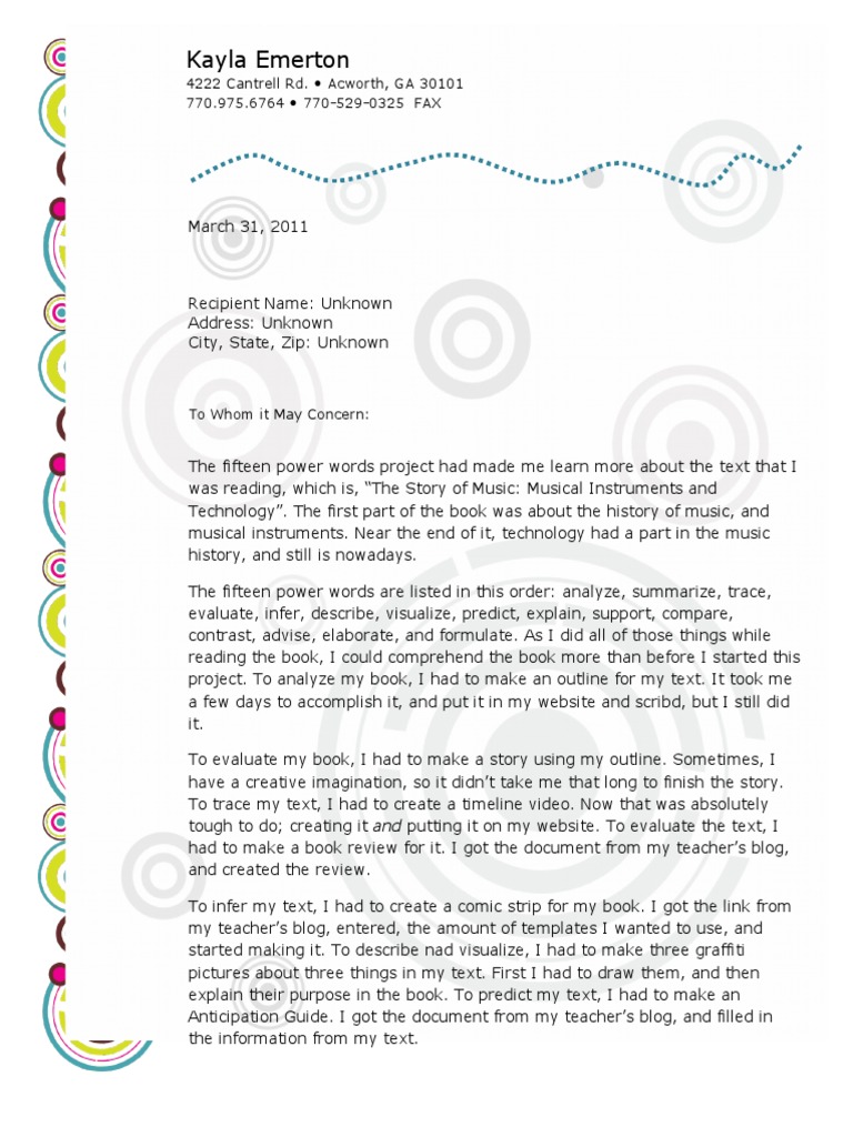 Fifteen Power Word Letter | PDF | Cognition | Communication