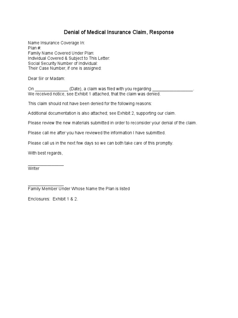 Denial of Medical Insurance Claim, Response | PDF | Insurance
