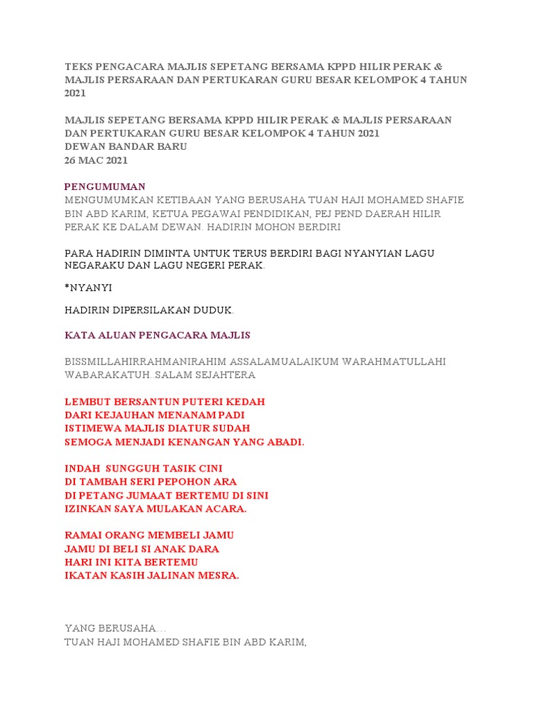 Teks Pengacara Majlis Hi Tea Bersama KPPD Hip | PDF