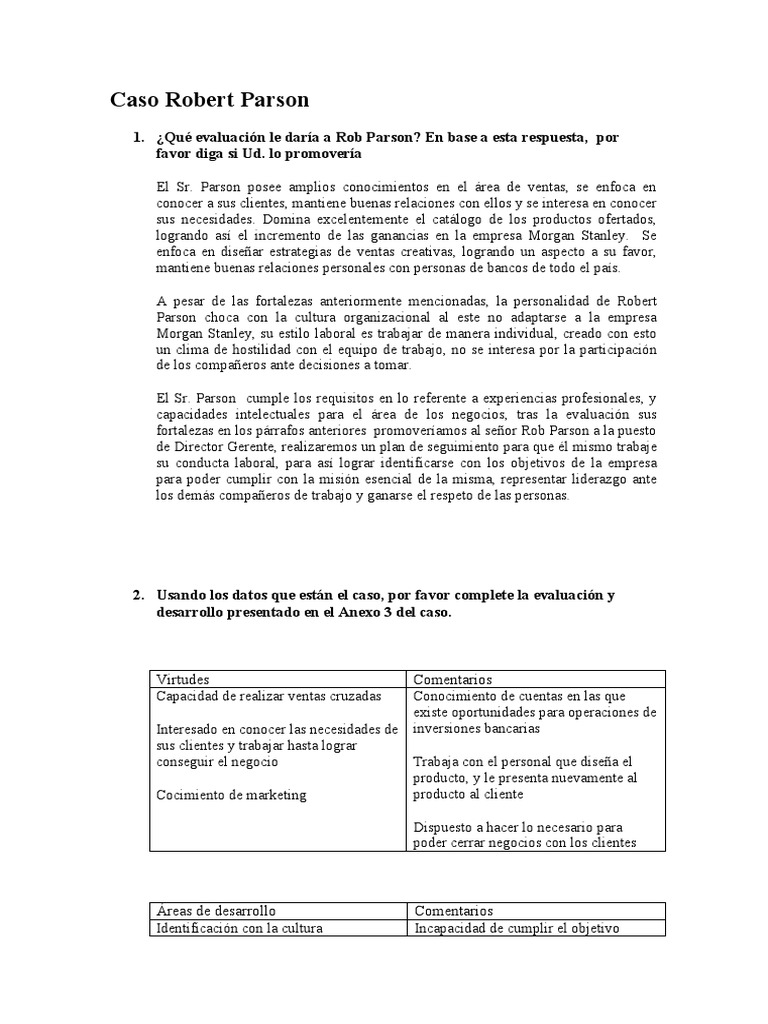 Caso Robert Parson | Descargar gratis PDF | Liderazgo | Marketing