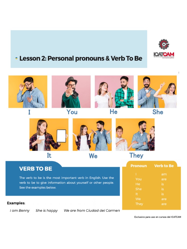 Infografía Lección 1.2 - Personal Pronouns and Verb To Be | PDF