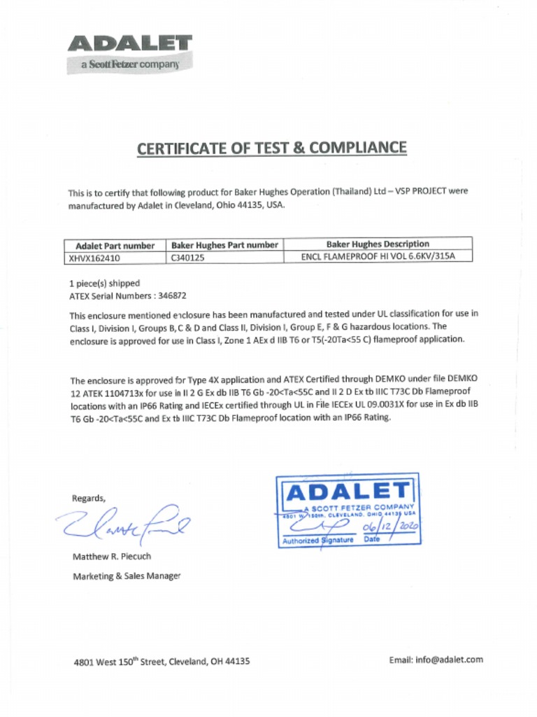 Test and Compliance Cert - Junction Box | PDF