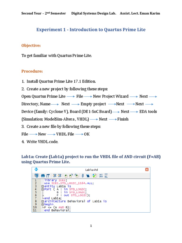 Experiment 1 - Introduction To Quartus Prime Lite | PDF